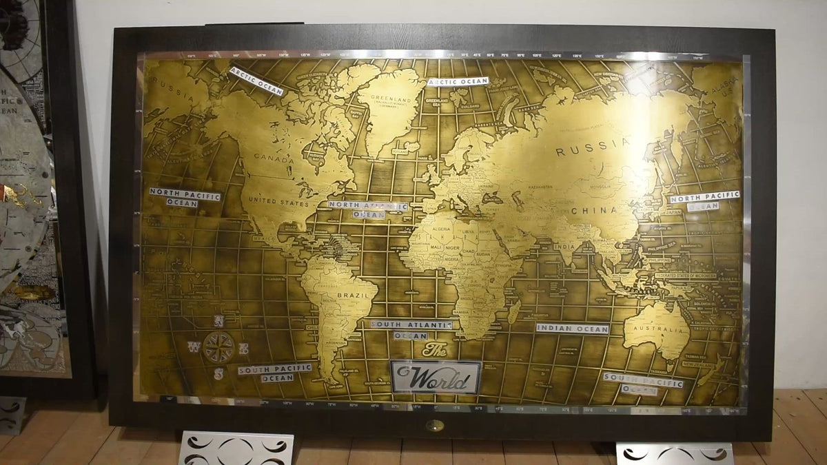 metal world map,bronze map of the world,bronze world map, wall metal ...